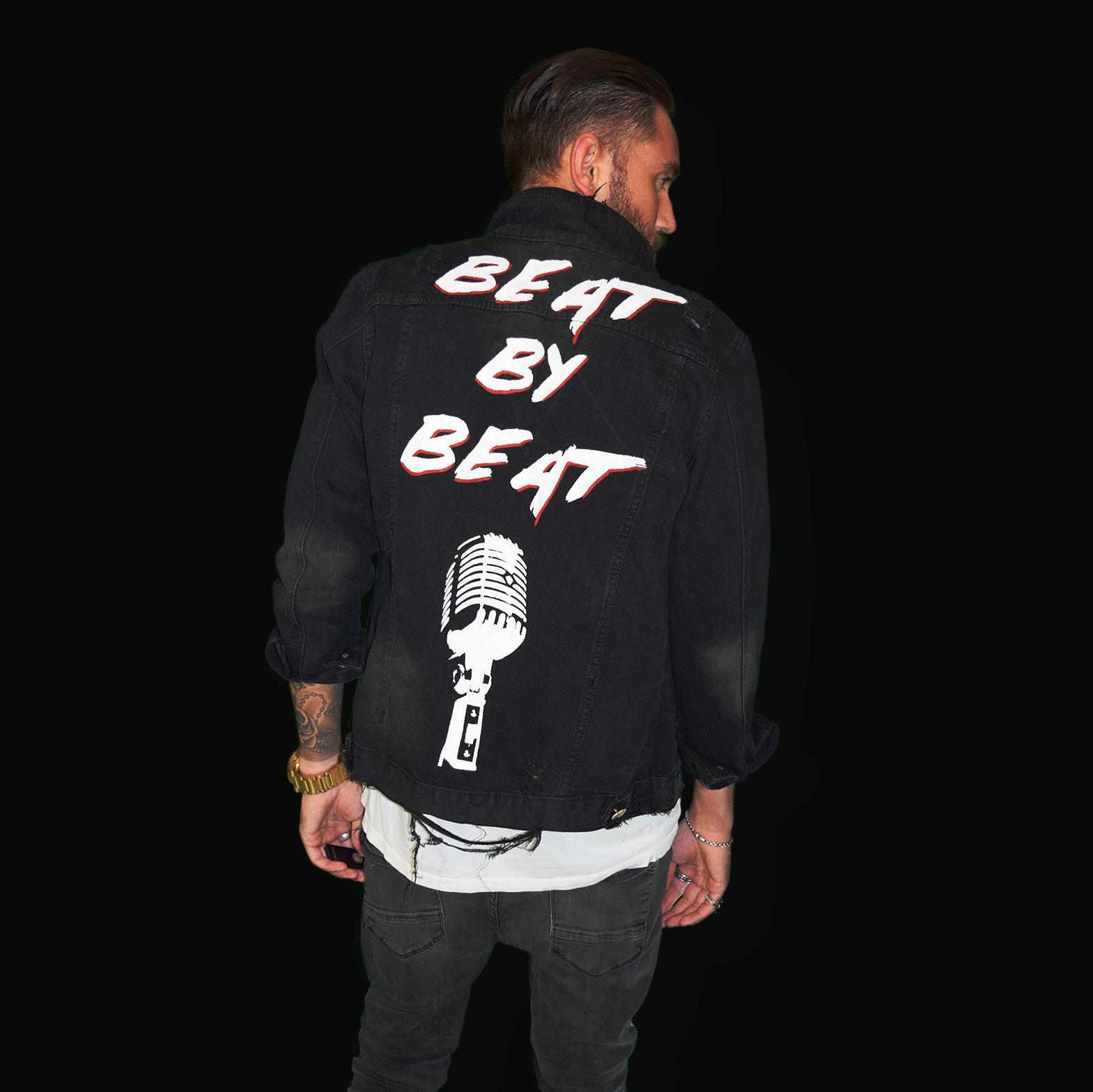 Custom Hand Painted Retro Mic Denim Jacket- Limited Edition – Silver ...